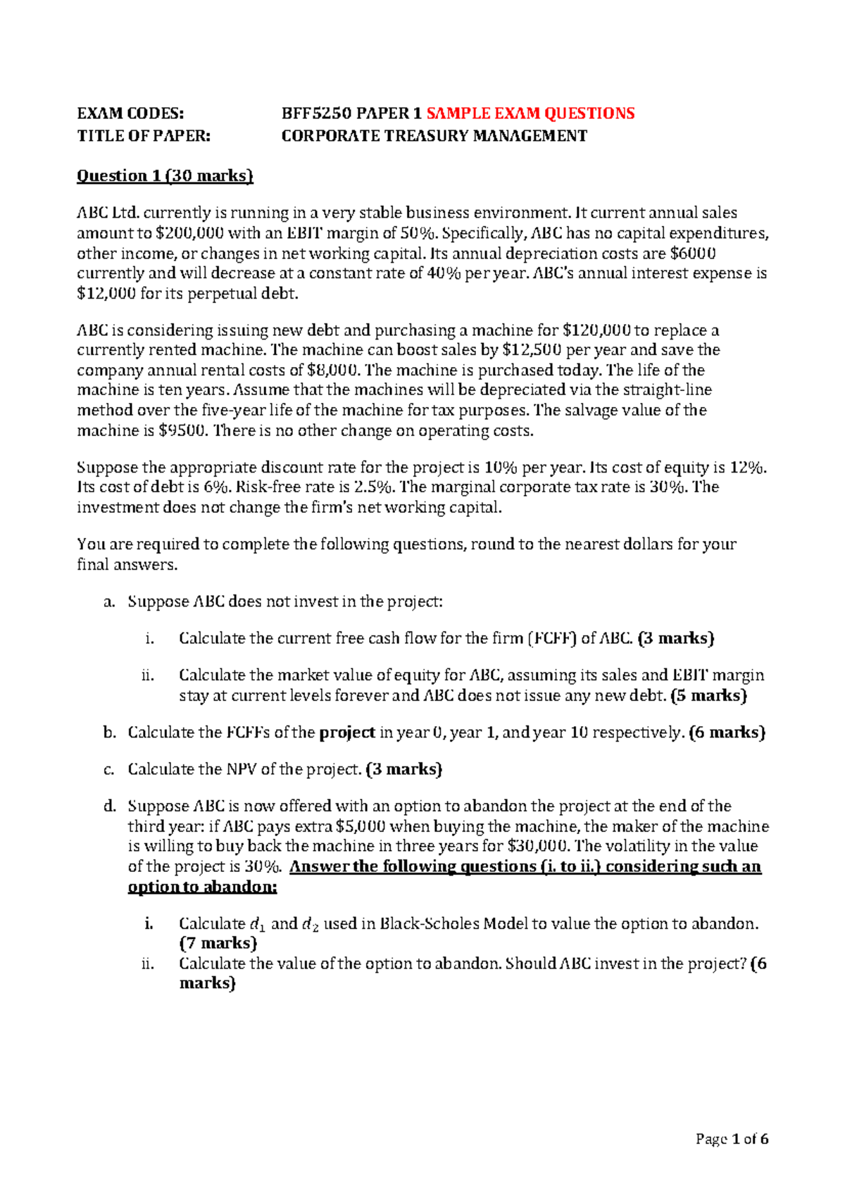Exam final 2018, questions and answers - EXAM CODES: TITLE OF PAPER ...
