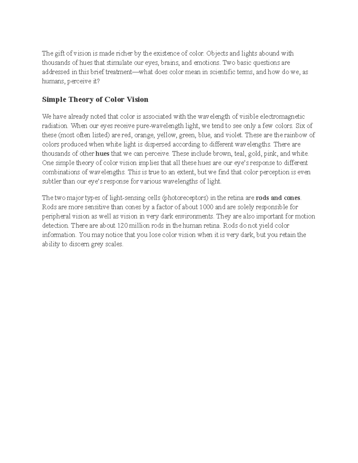 Lesson Note on Color Vision - The gift of vision is made richer by the ...