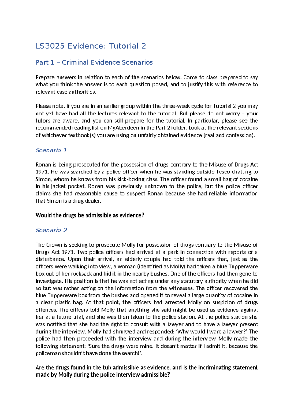 LS3025 Evidence Tutorial 2 - Come to class prepared to say what you ...