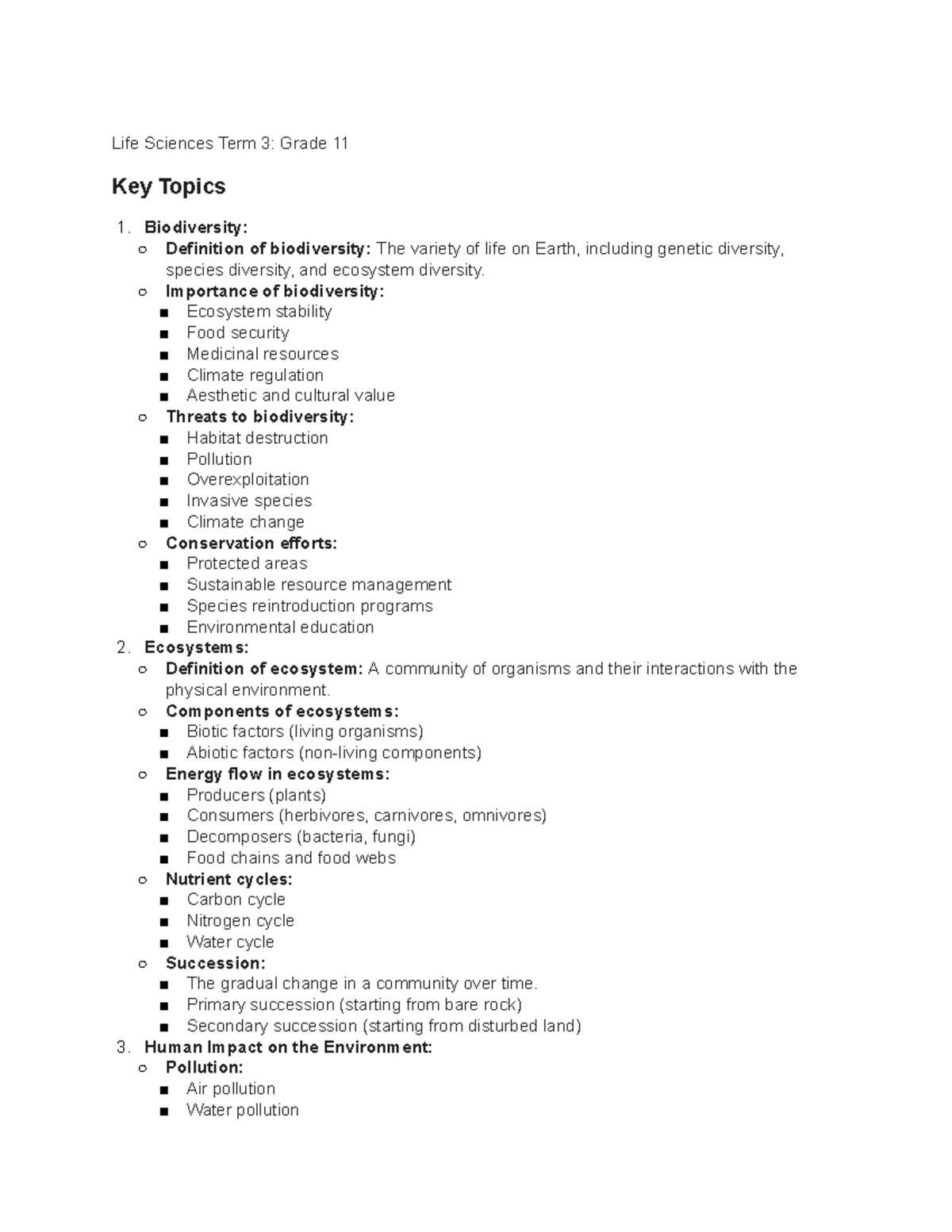 Life Science Term 3 Grade 11 - Life Sciences Term 3: Grade 11 Key ...