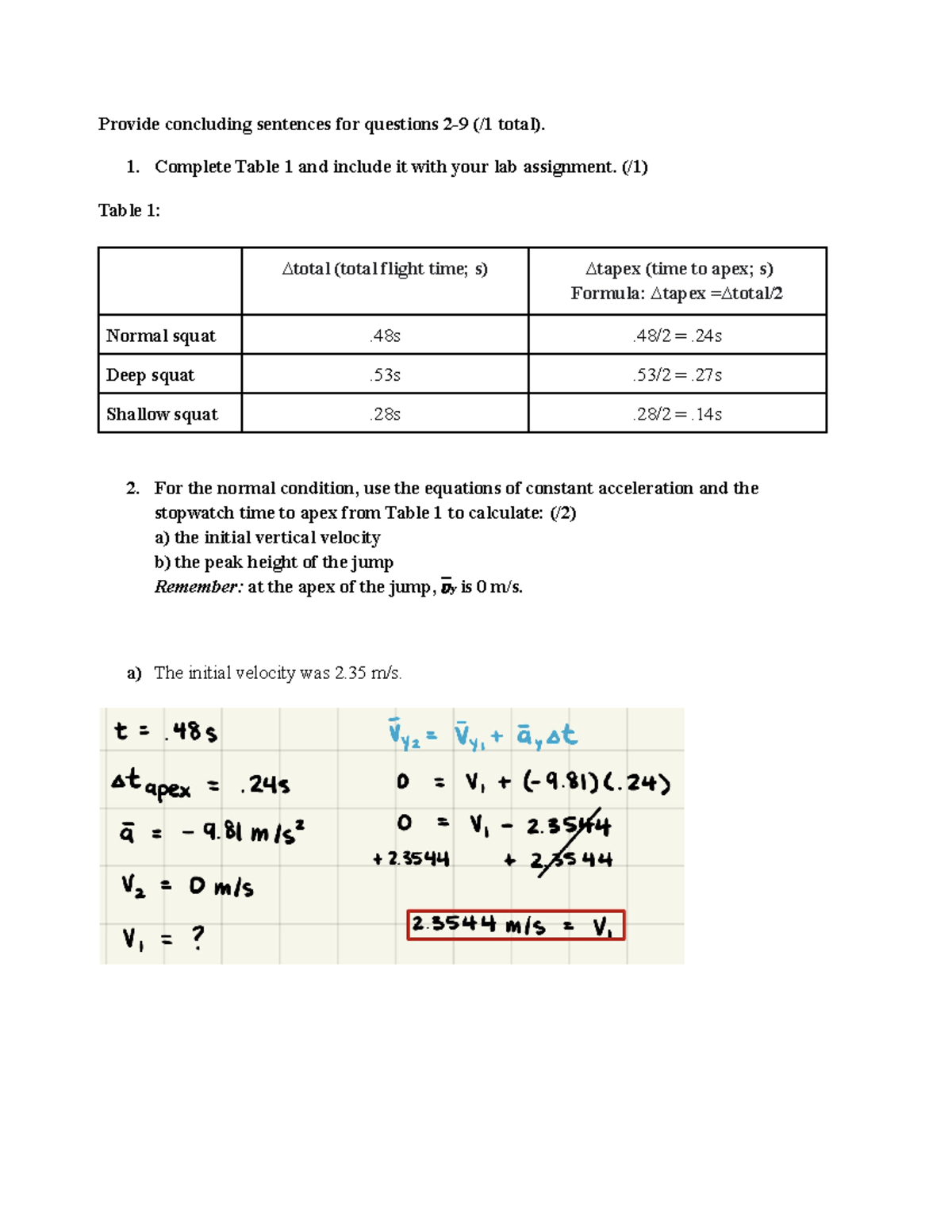 KIN 216 Lab 1 - Google Docs - Provide concluding sentences for ...