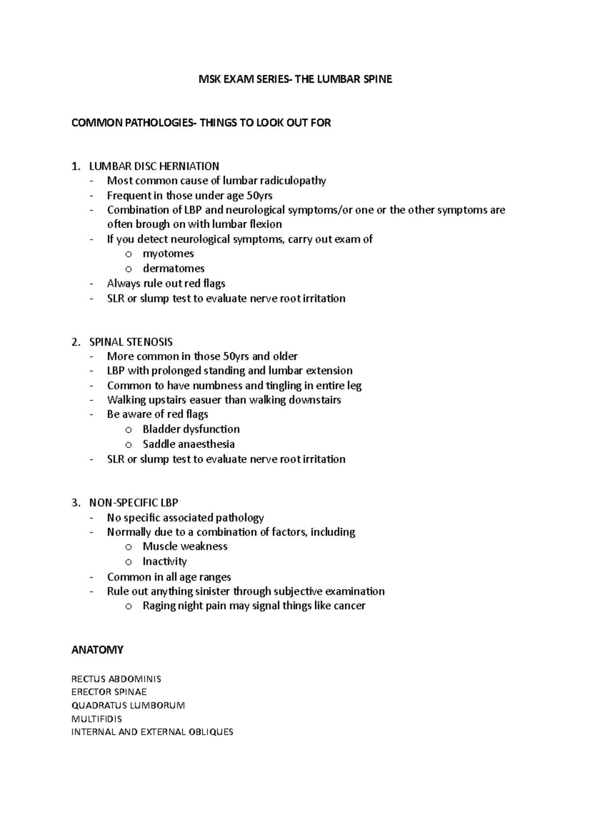 MSK EXAM Series- the lumbar spine - MSK EXAM SERIES- THE LUMBAR SPINE ...