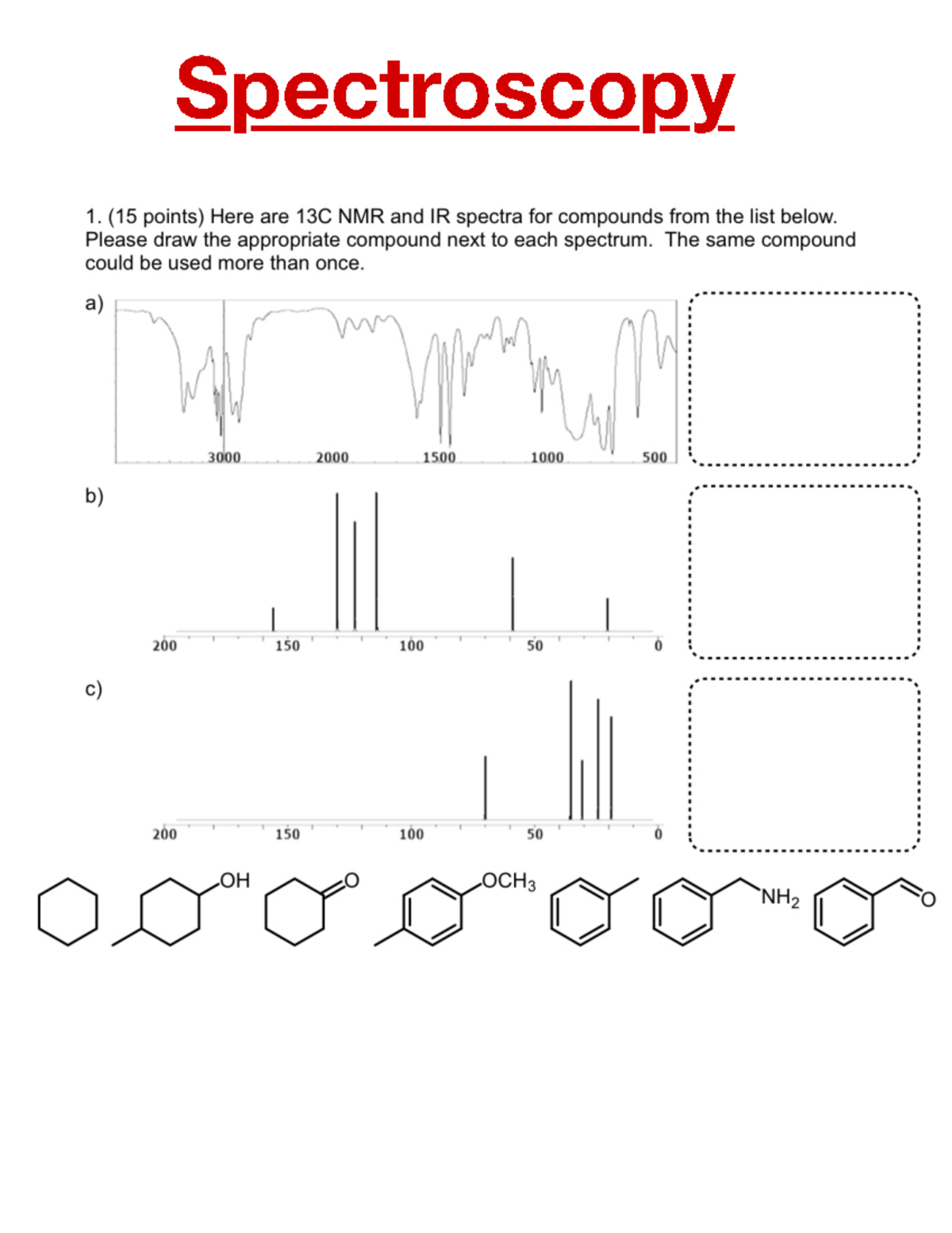 Exam 2 Review sheet - CHEM 321 - Spectroscopy a) d) b) e) C) f App ...