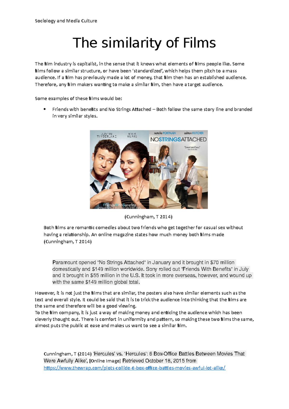 The similarity of Films - Sociology and Media Culture The similarity of ...