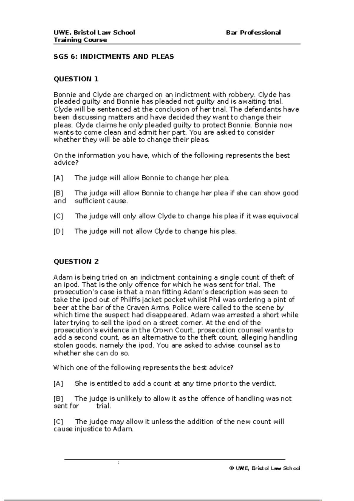 CLS 6 MCQ 1920 Complete - notes - Training Course SGS 6: INDICTMENTS ...