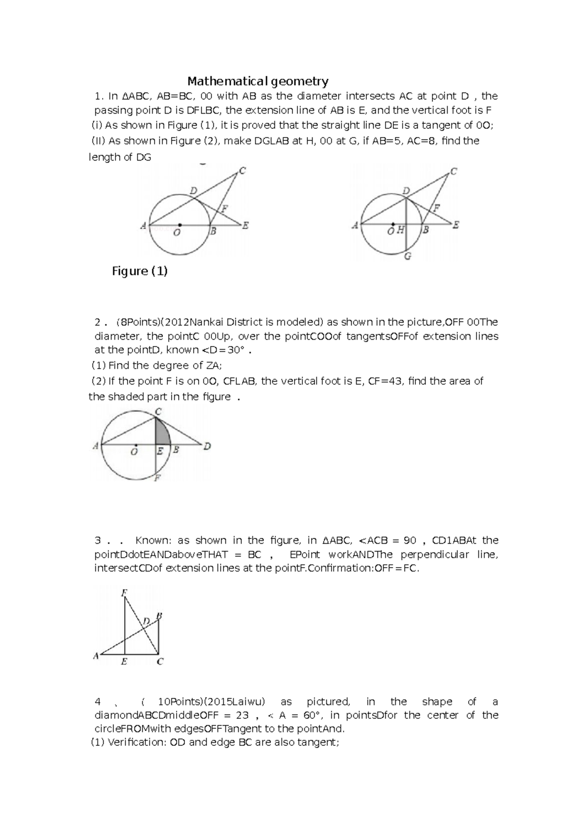 Mathematical geometry - In ΔABC, AB=BC, 00 with AB as the diameter ...