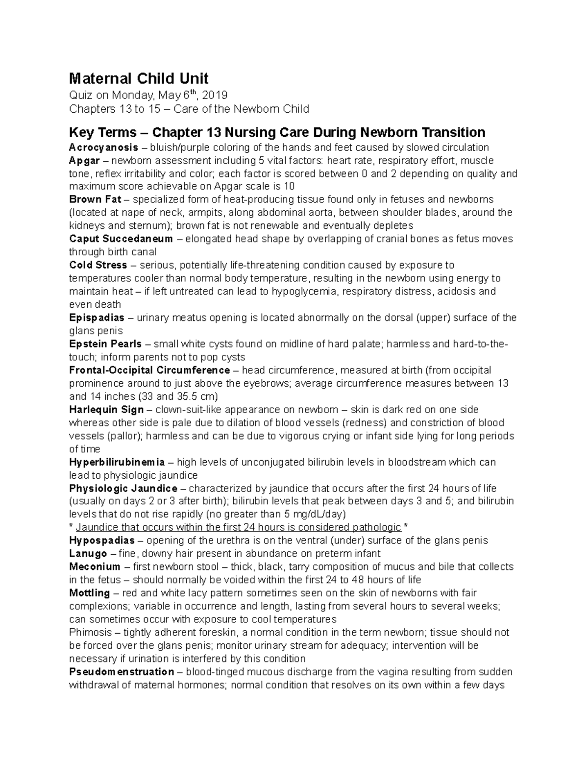 Maternal Child LPN 10-19 Care of Newborn - Maternal Child Unit Quiz on ...