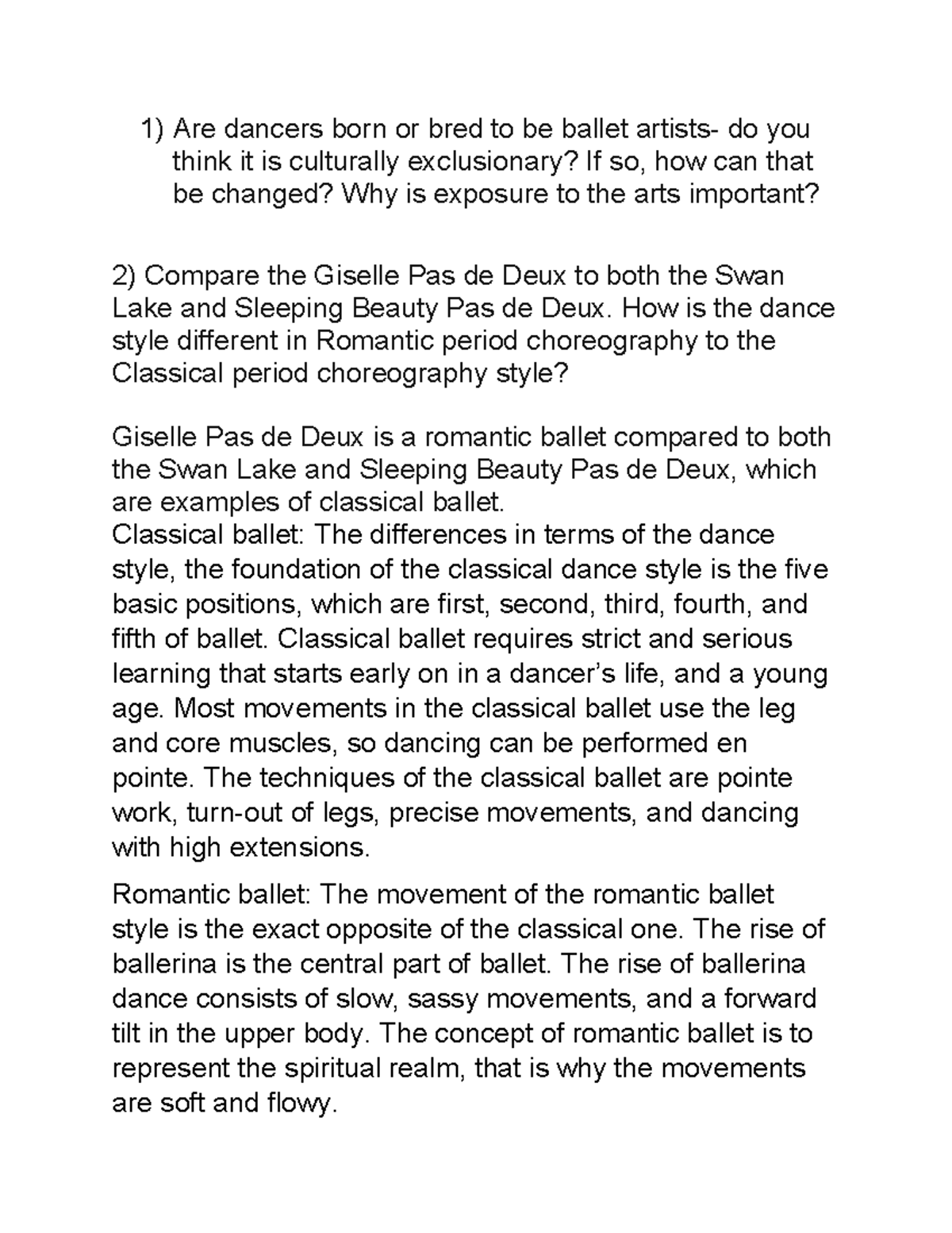 Dance Journal Entry - Are dancers born or bred to be ballet artists- do ...