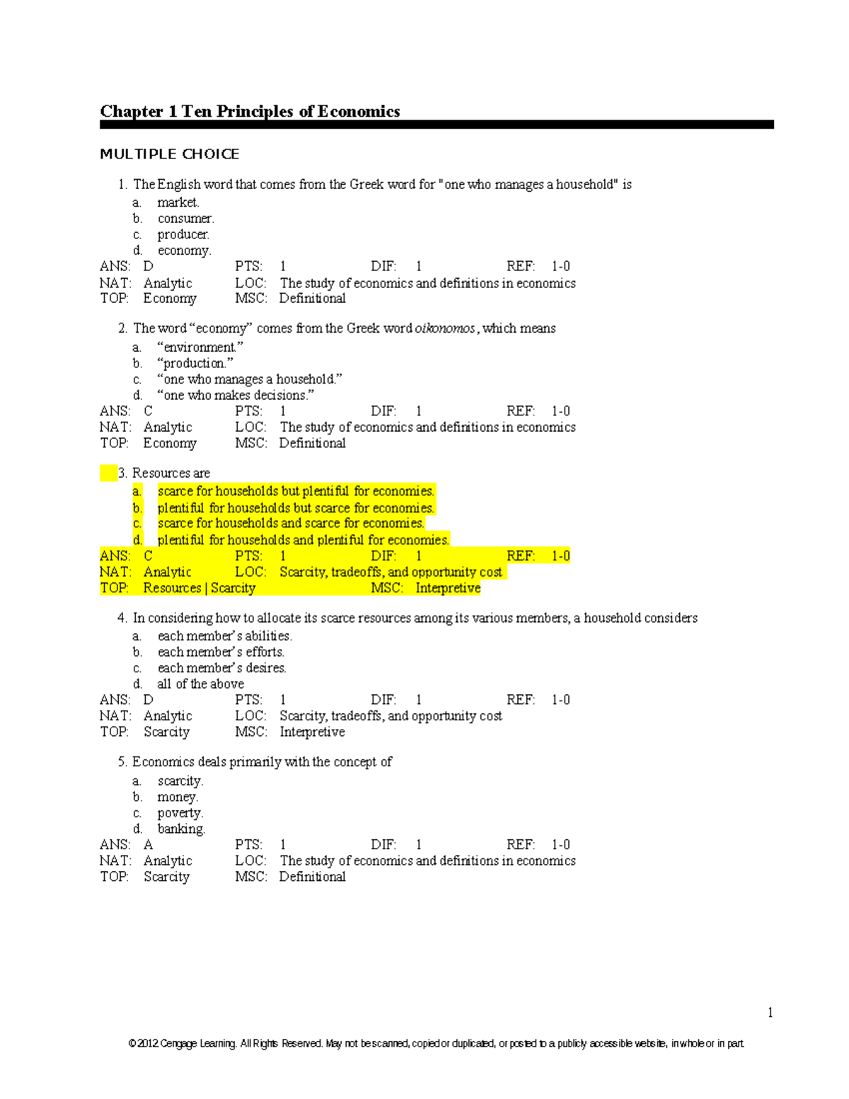 Chapter 01 Test Bank final - Chapter 1 Ten Principles of Economics ...