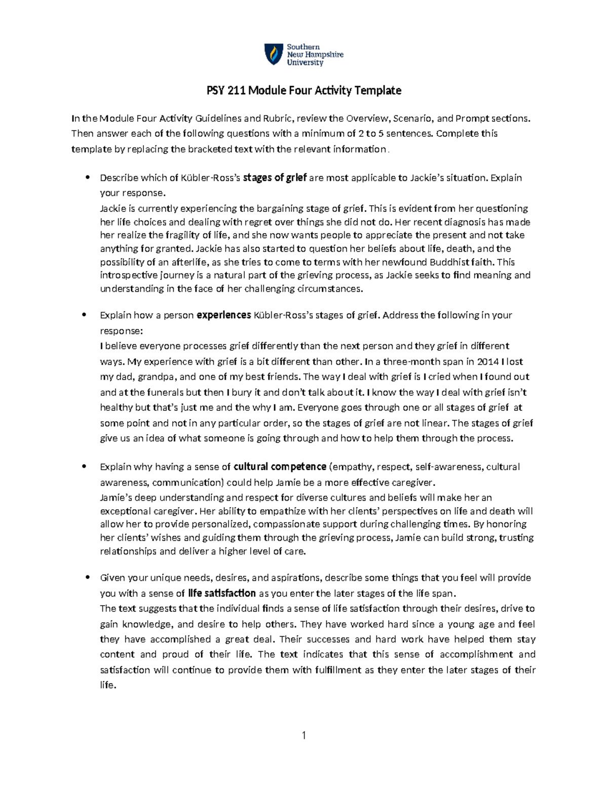 PSY 211 Module Four Activity completed - PSY 211 Module Four Activity ...
