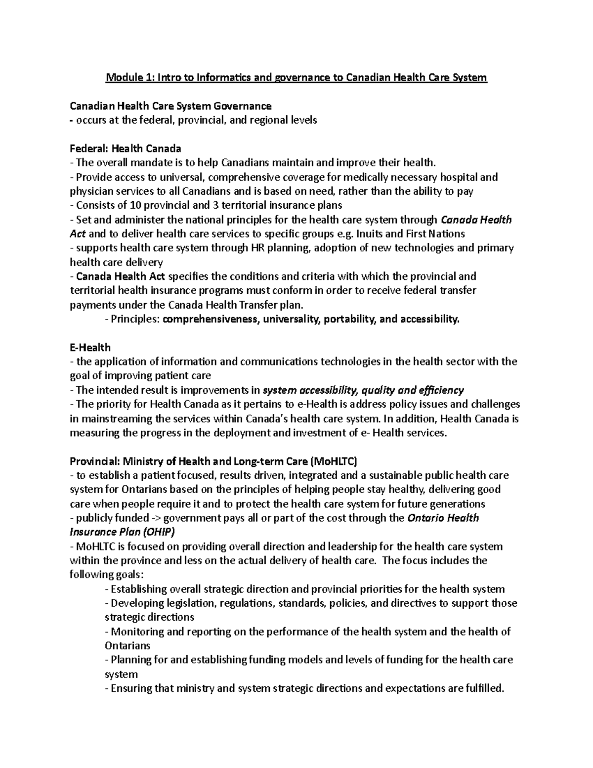 Module 1 - Module 1: Intro to Informatics and governance to Canadian ...