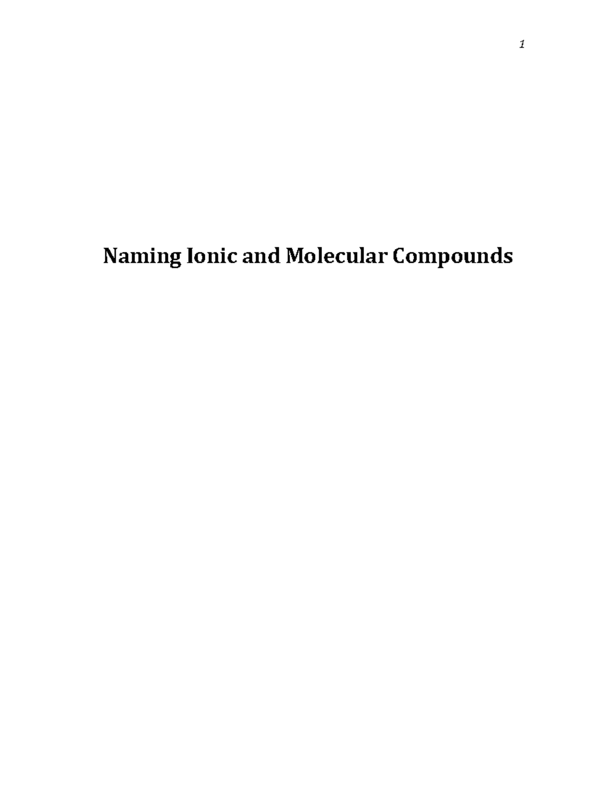 Lab Naming Compounds See Title Naming Ionic And Molecular Compounds