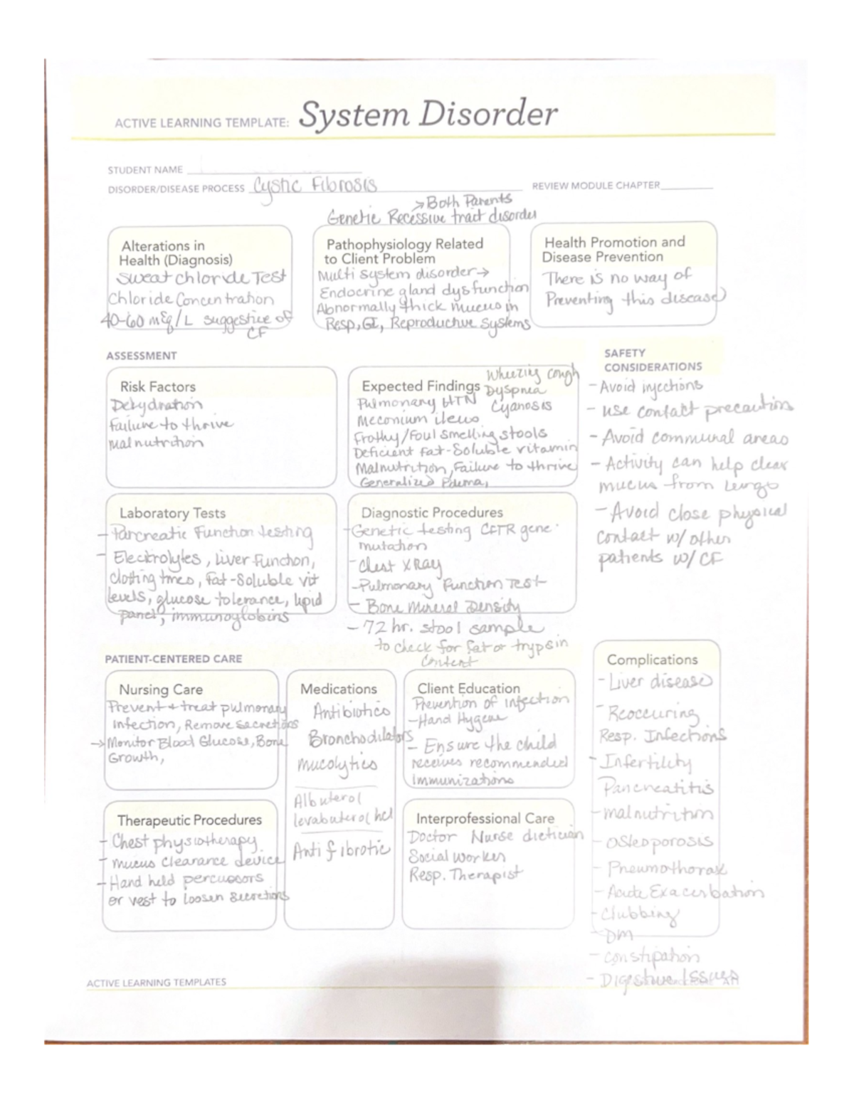 Cystic Fibrosis - Pediatric SIM Lab Assignment - NUR 415 - Studocu