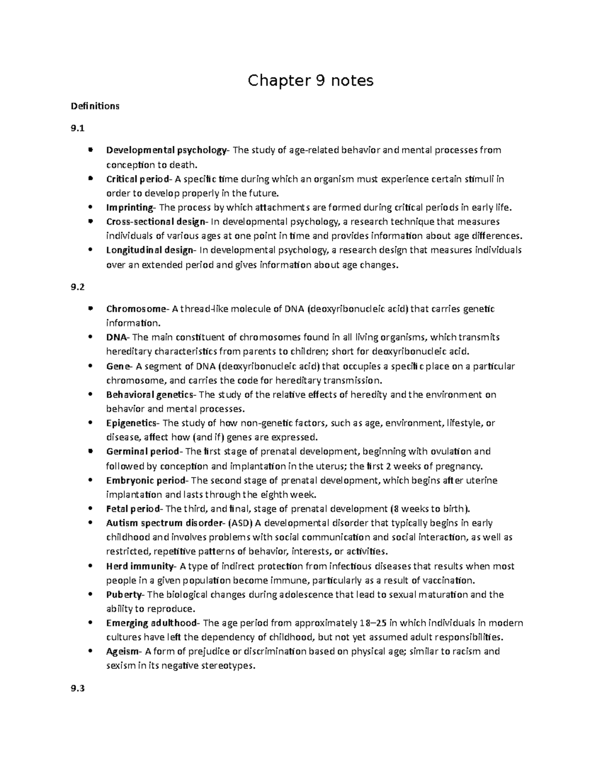 Chapter 9 notes - PSYC-1010 Introductory Psychology - Chapter 9 notes ...