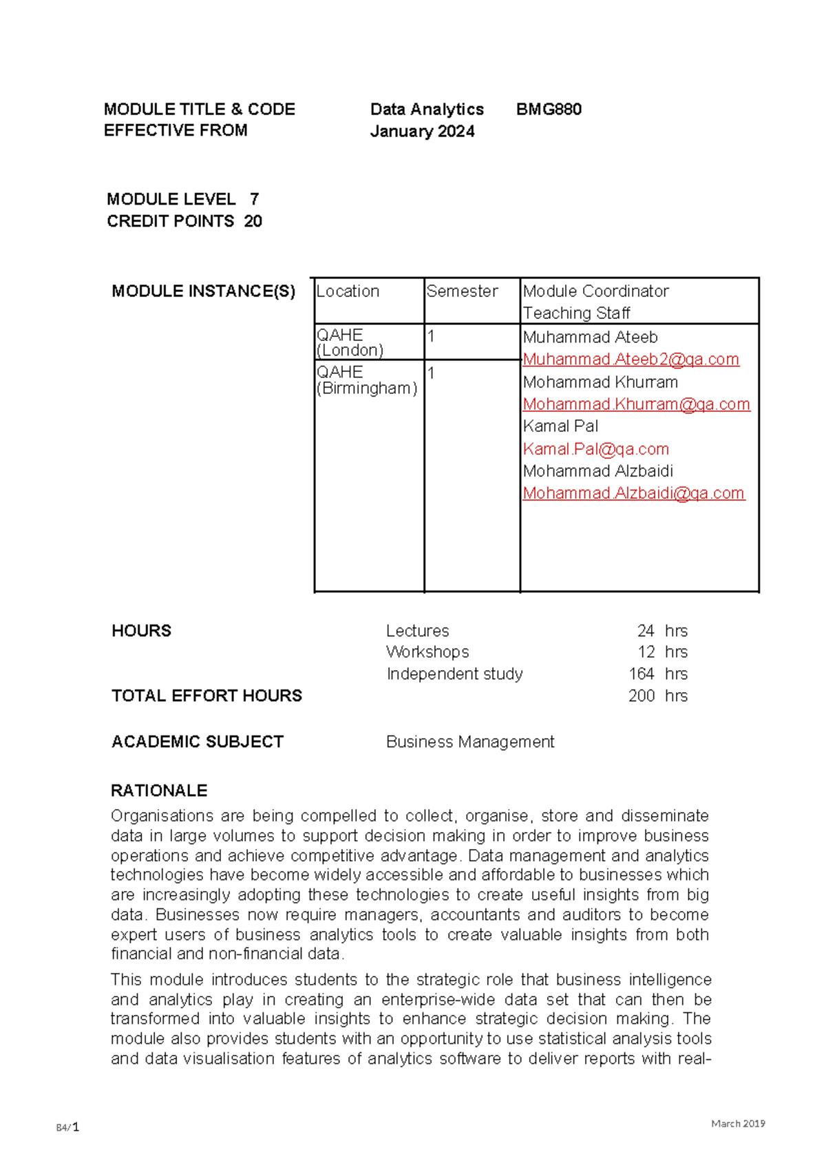 BMG880 DATA Analytics Module Handbook(3)(1) - MODULE TITLE & CODE EFFECTIVE FROM MODULE LEVEL 7 ...