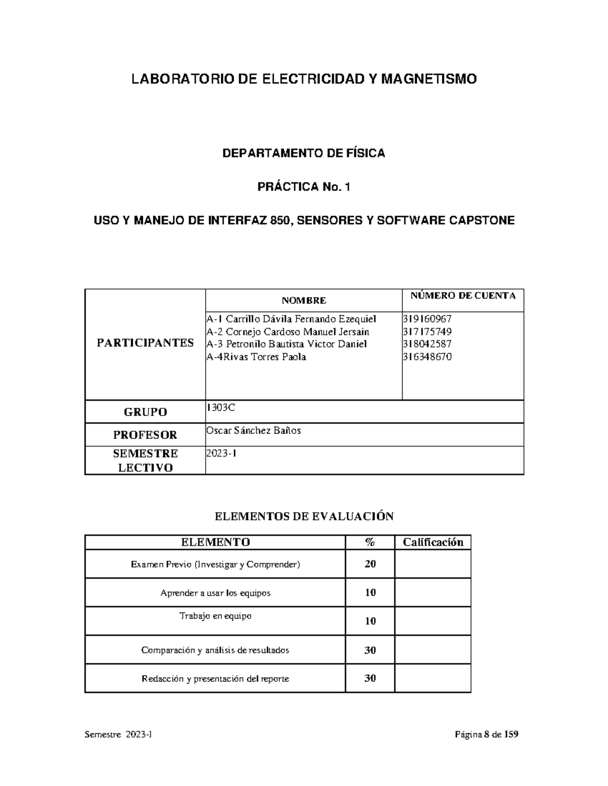 Ey M P-1 - Practica 1 - LABORATORIO DE ELECTRICIDAD Y MAGNETISMO DEPARTAMENTO DE FÍSICA PRÁCTICA ...