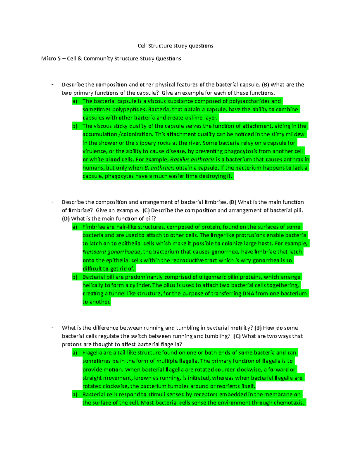 Cell Structure study questions - (B) What are the two primary functions ...