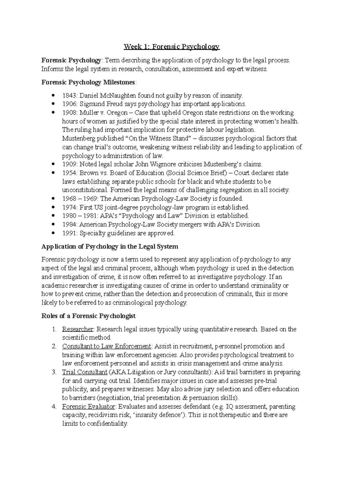 Psychology in the Criminal Justice System - Summary - All Notes - Week ...