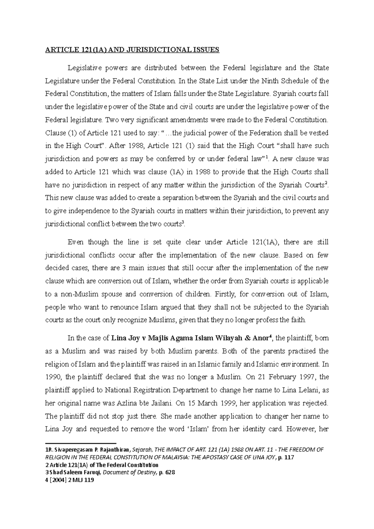 Article 121, 121(1A) and Jurisdictional Issues - ARTICLE 121(1A) AND ...