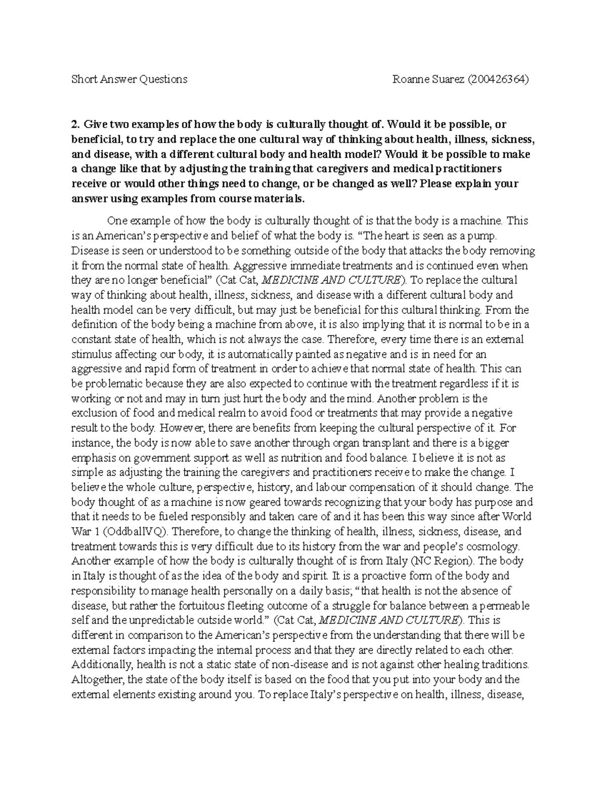 Anthro Short Answer - Nov 6 - Short Answer Questions Roanne Suarez ...