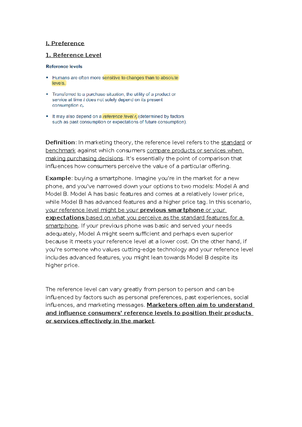 Note - Lec Note of Unit 1 (Example) - I. Preference Reference Level ...