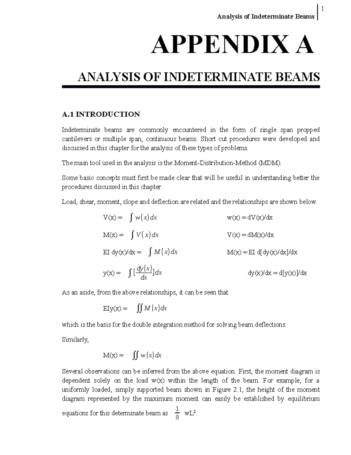 Appendix A - Analysis of Indeterminate Beams - Analysis of ...