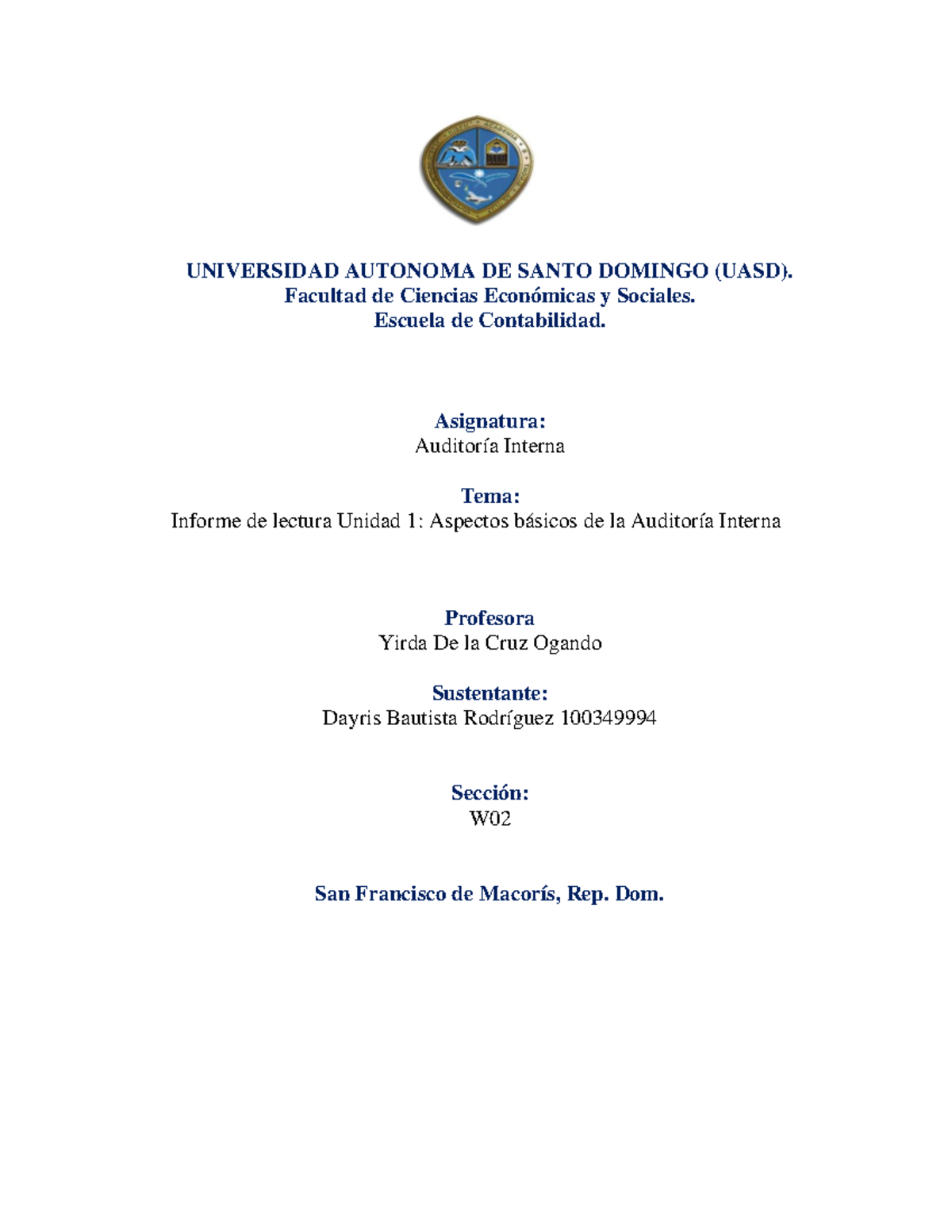 Dayris Bautista Rodriguez - Informe de lectura Unidad 1 - UNIVERSIDAD ...