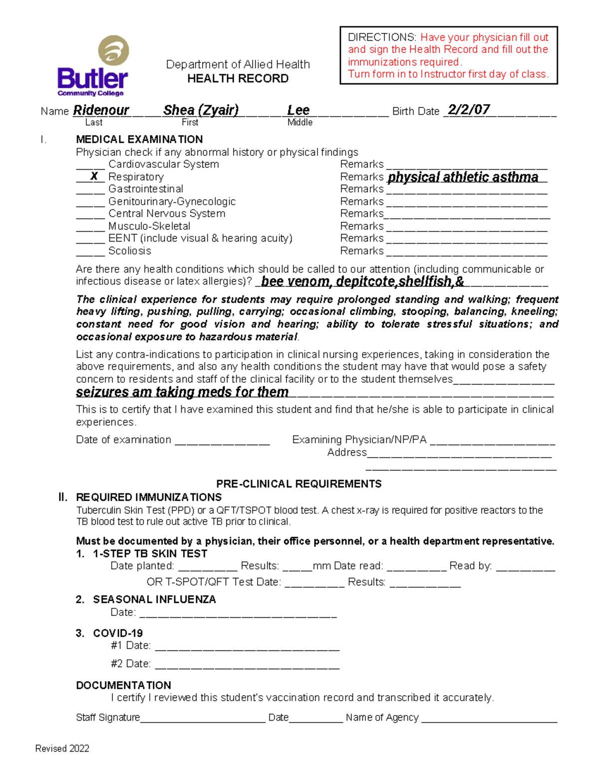 CNA CMA Physical College Health - Revised 2022 Department of Allied ...