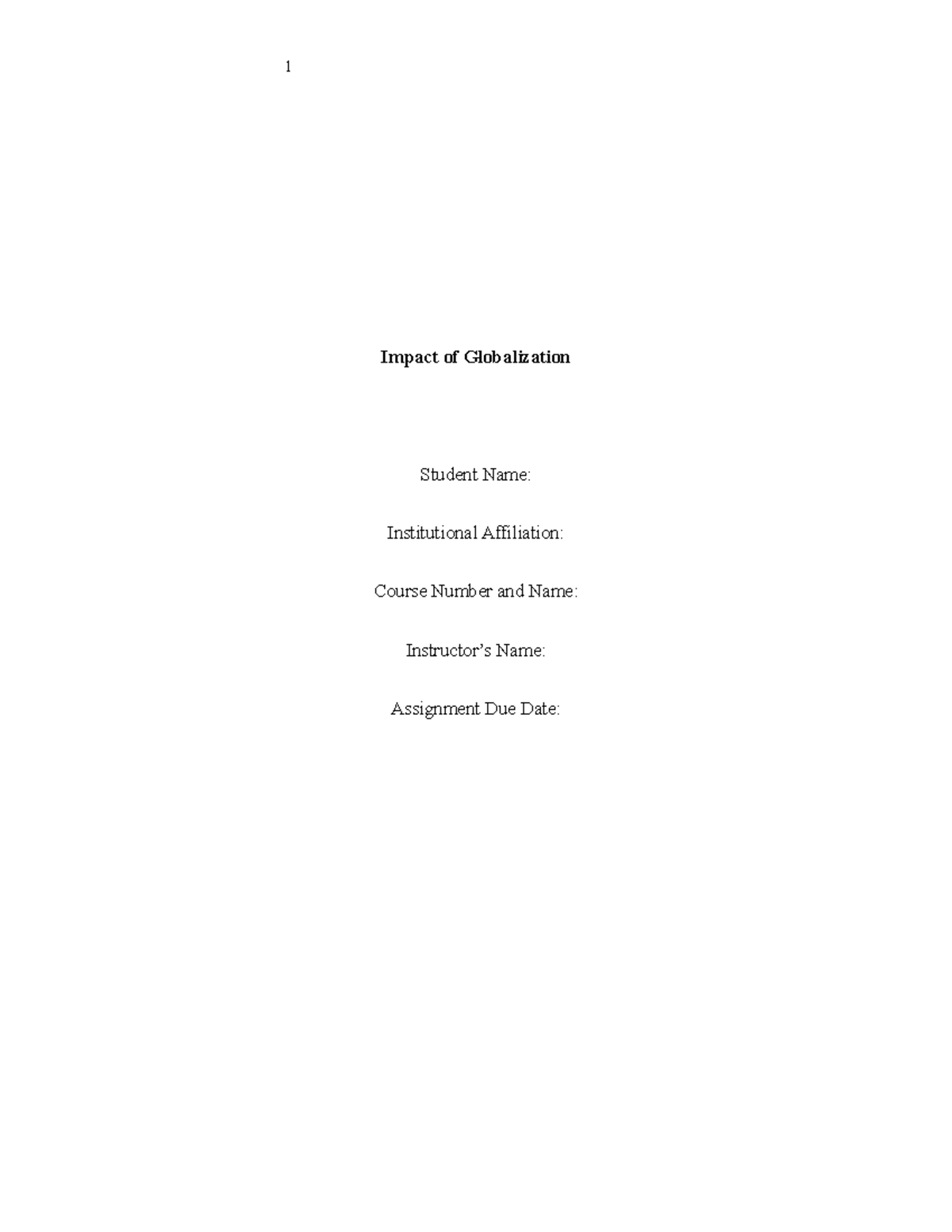 APA Paper Sample - Impact of Globalization Student Name: Institutional ...