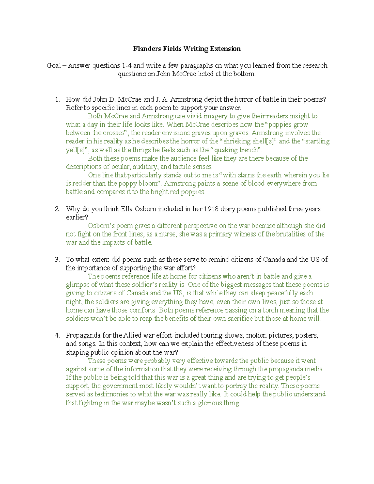 Flanders Fields Writing Extension Essay - Flanders Fields Writing ...