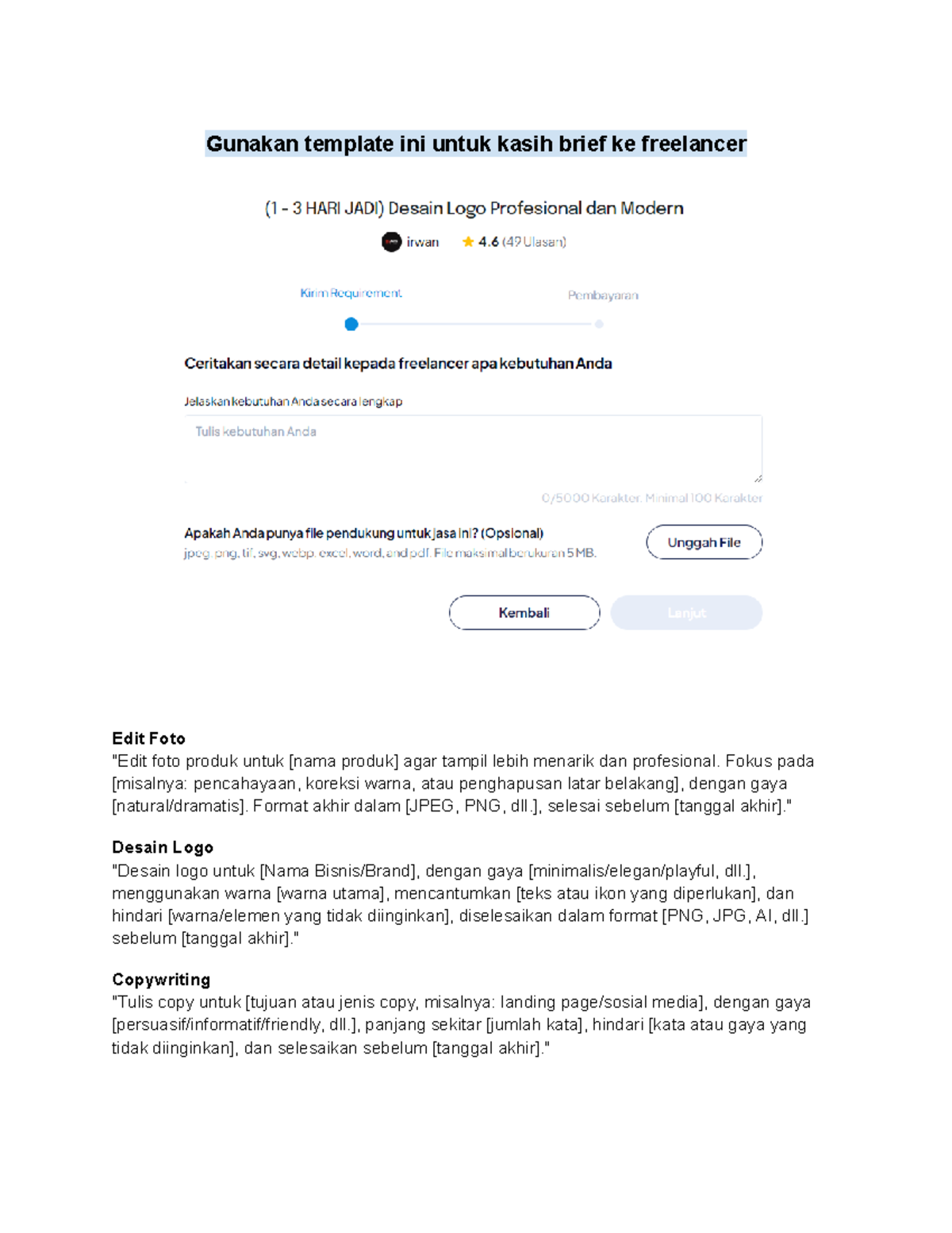 Template Brief KOL untuk Freelancer FIX - Gunakan template ini untuk ...