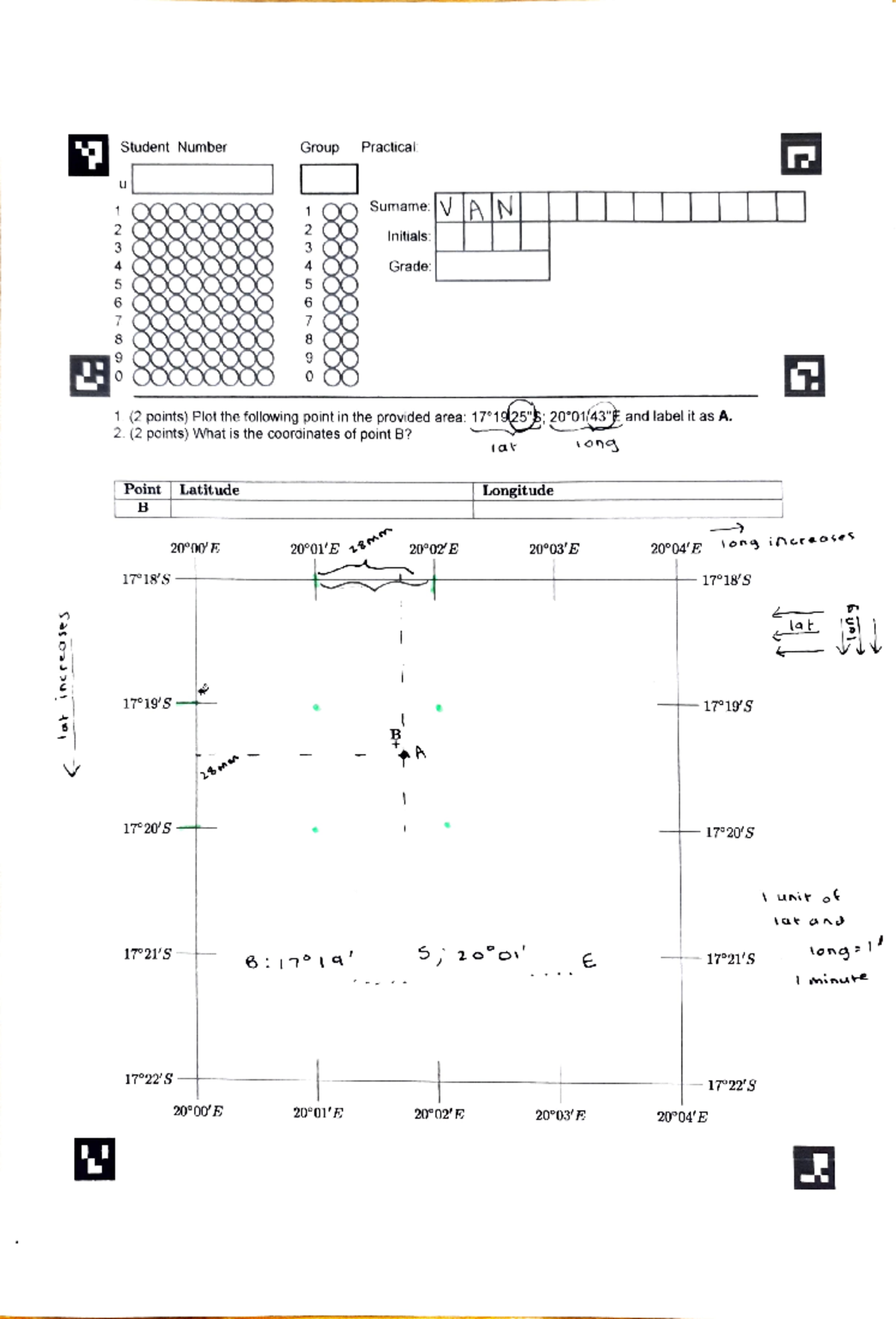GGY168-Prac2Demo - Practical - Student Number Point Latitude B 17°18'S 1.(2 points) Plot the ...