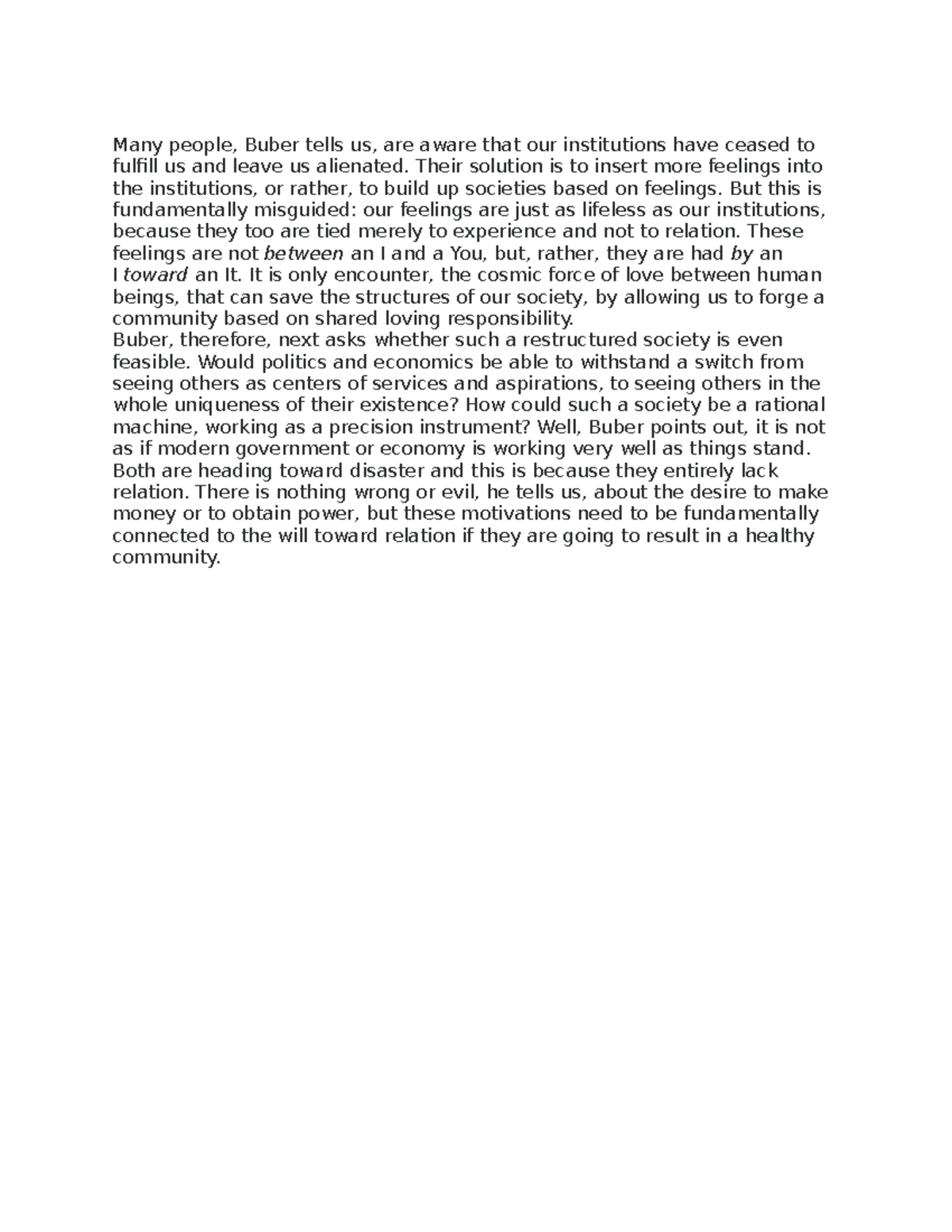 Physiology 339 - Lecture Notes - Many people, Buber tells us, are aware ...