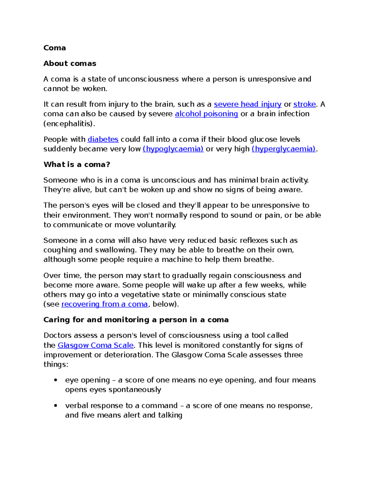 Coma - Common illness and conditions - Coma About comas A coma is a ...