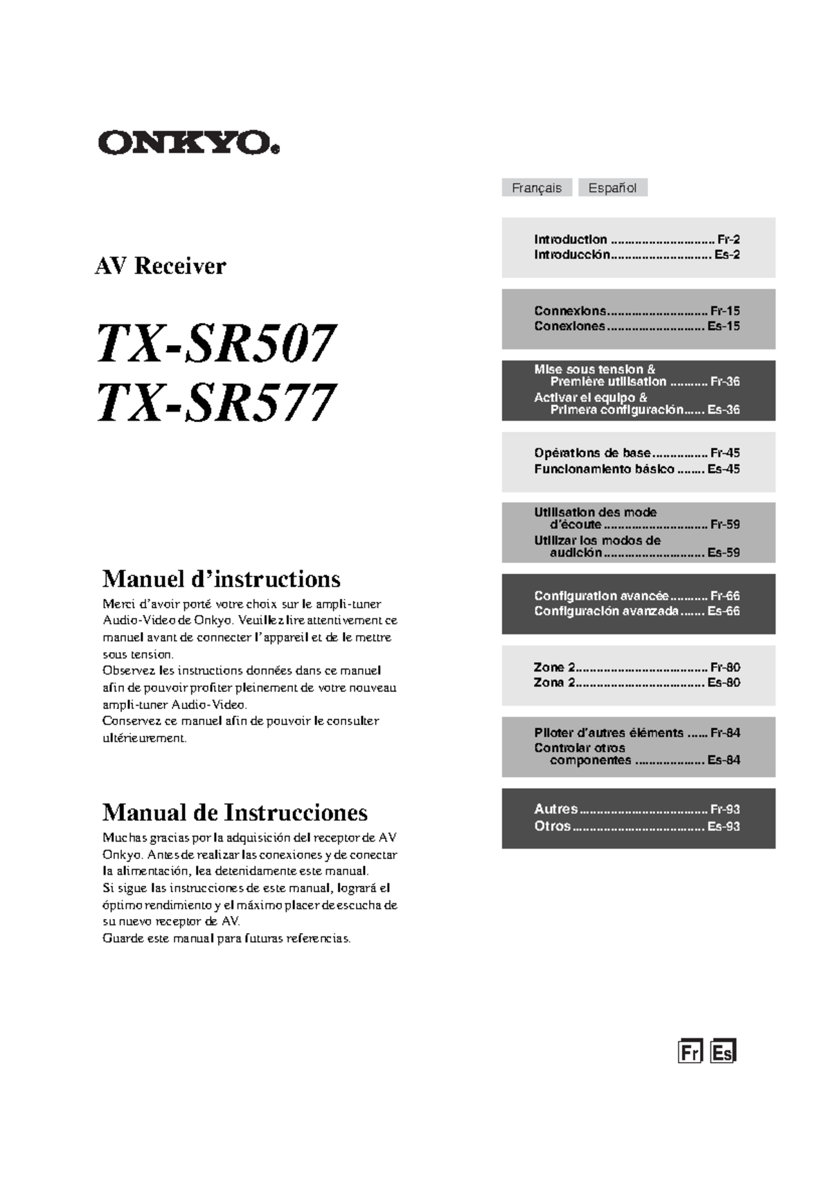 Onkyo TX-SR507 - Manual operation - Informática - Warning: Error during font loading ...