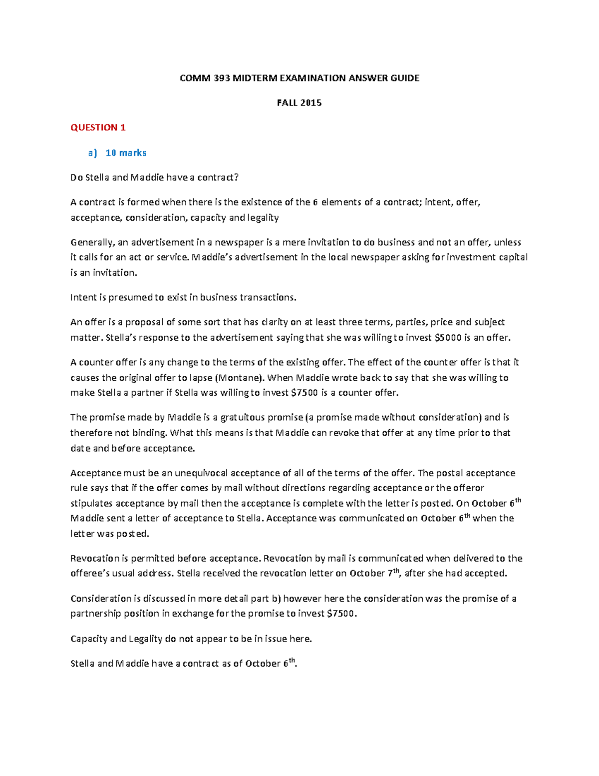 MIDTERM EXAM 10 October Fall 2015, answers - COMM 393 MIDTERM ...