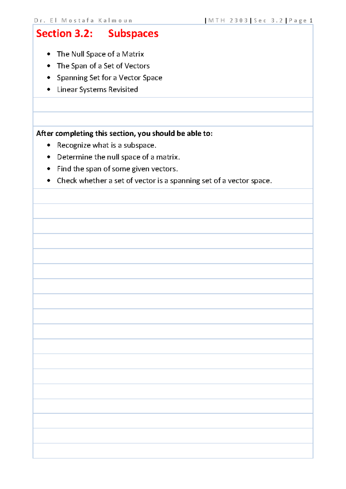 Sec 3-2 - Summary Linear Algebra with Applications - Section 3. 2 ...