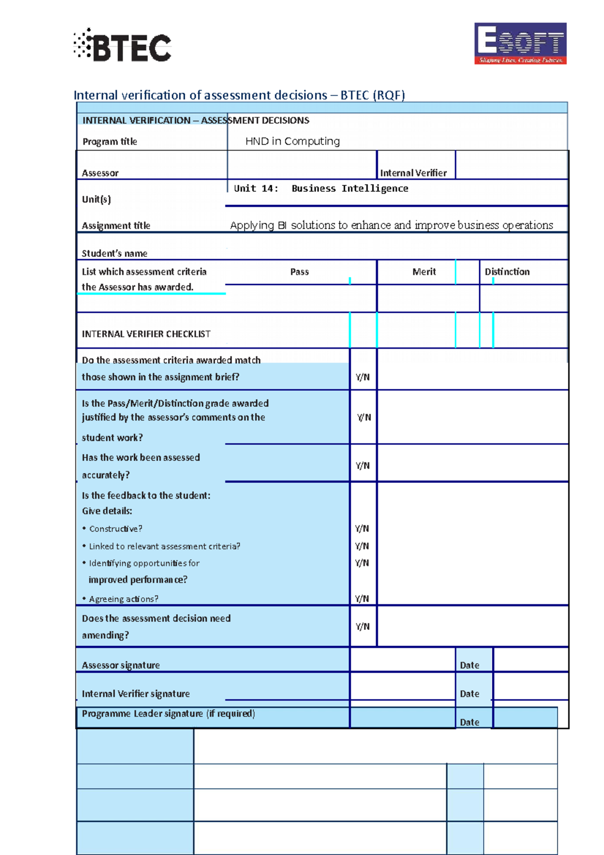 UNIT 14 - Business Inteligent Assignment 2021 - Internal verification ...