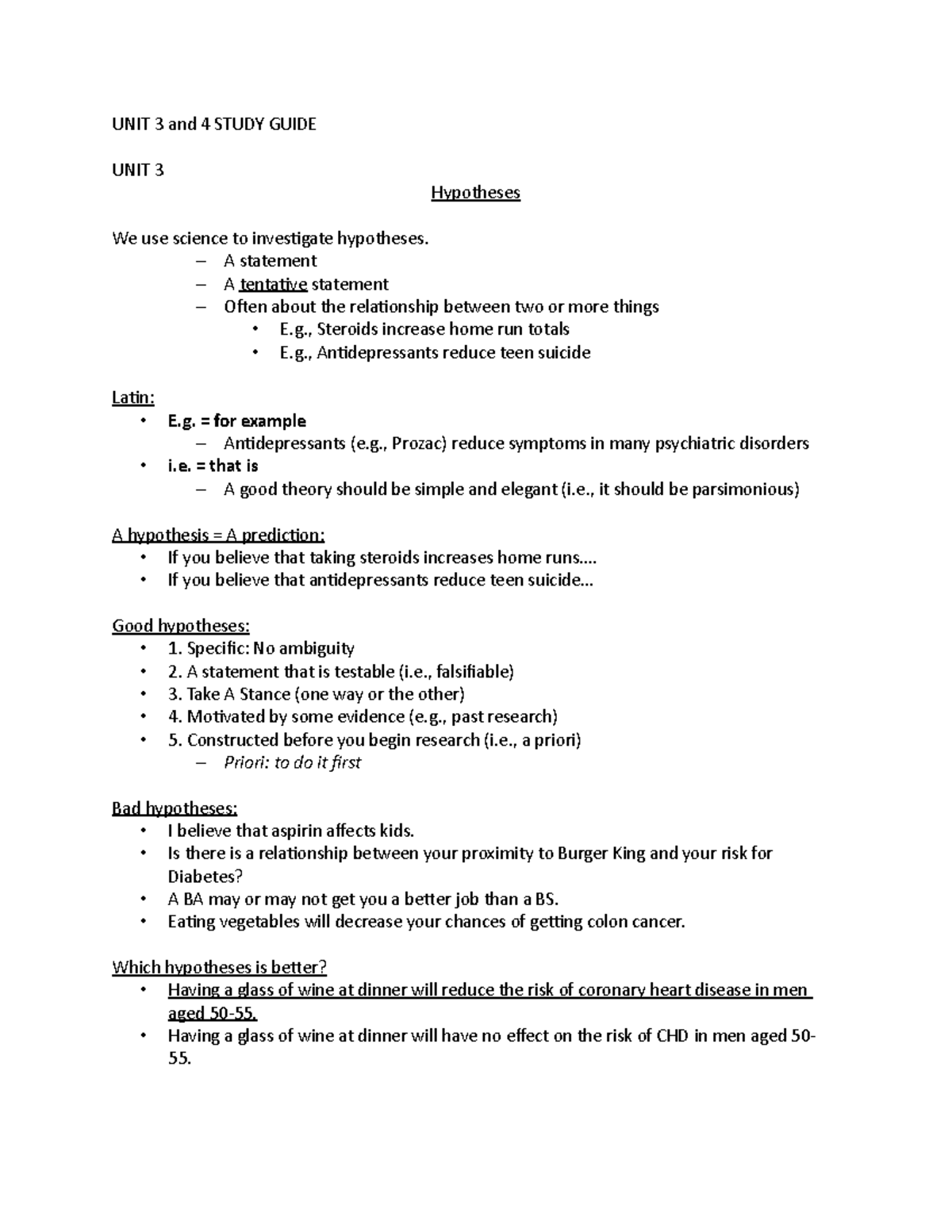 242 UNIT 3 and 4 Study Guide - UNIT 3 and 4 STUDY GUIDE UNIT 3 ...