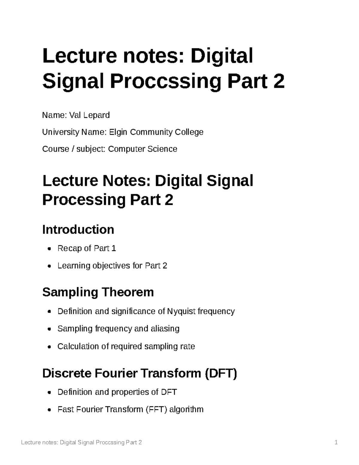 Lecture notes Digital Signal Proccessing Part 2 - Lecture notes ...