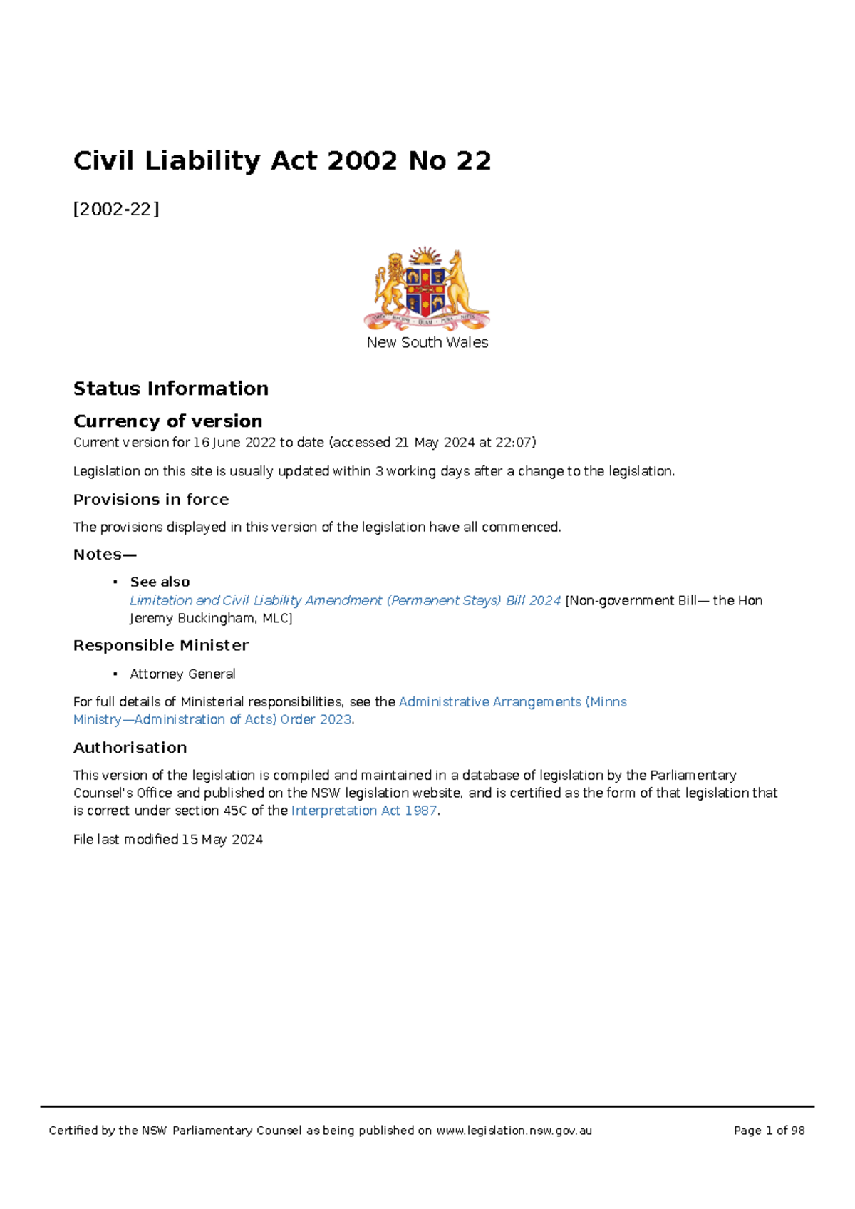 Civil Liability Act 2002 - Civil Liability Act 2002 No 22 [2002-22] New ...