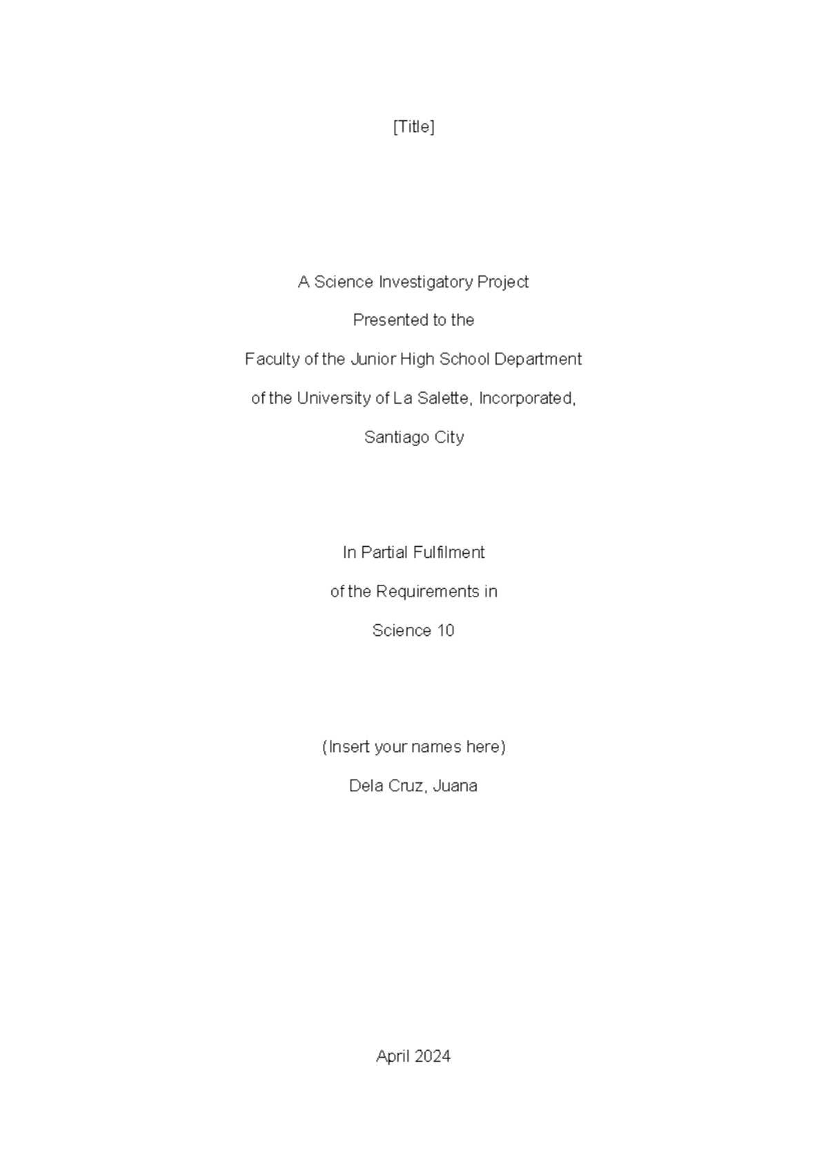 SIP- Format - [Title] A Science Investigatory Project Presented to the ...