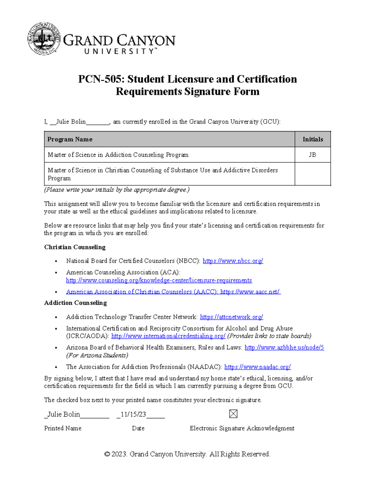 PCN 505 RS T3Student Licensure Cert Requirements Signature Form - PCN ...