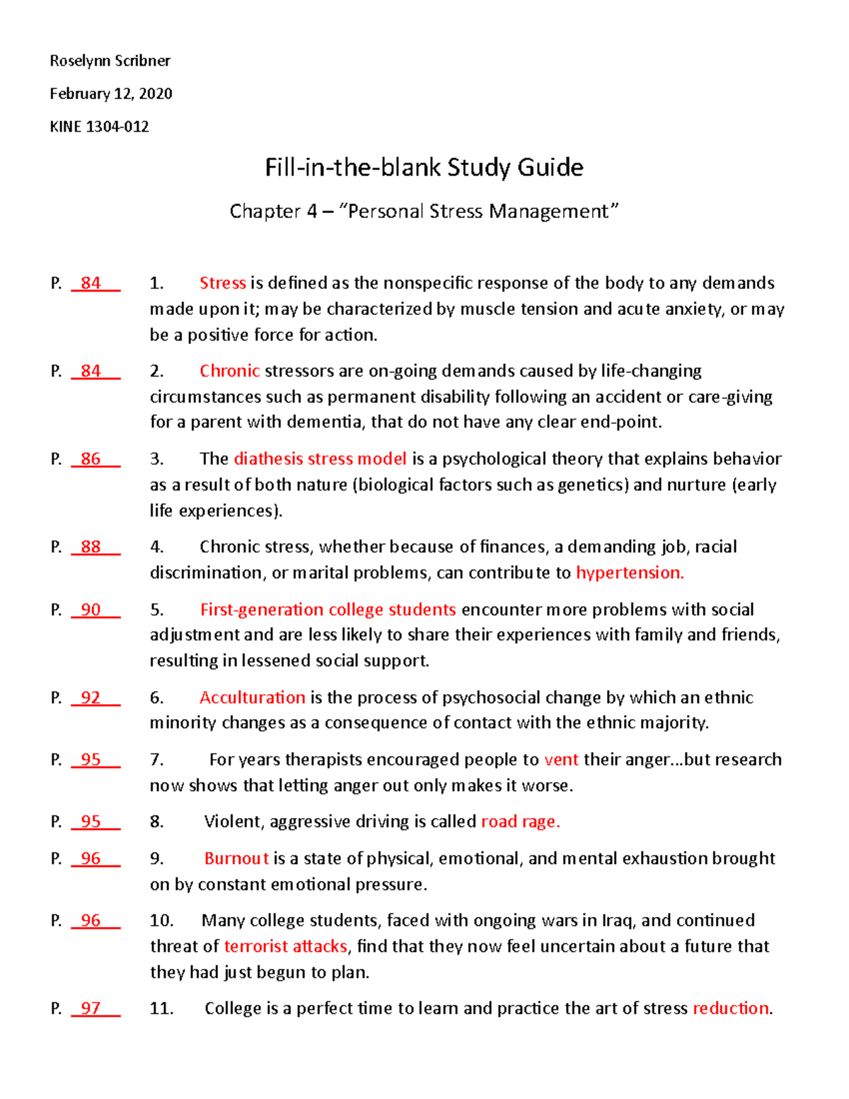 P&C Health - Chapter 4 Study Guide - Roselynn Scribner February 12 ...