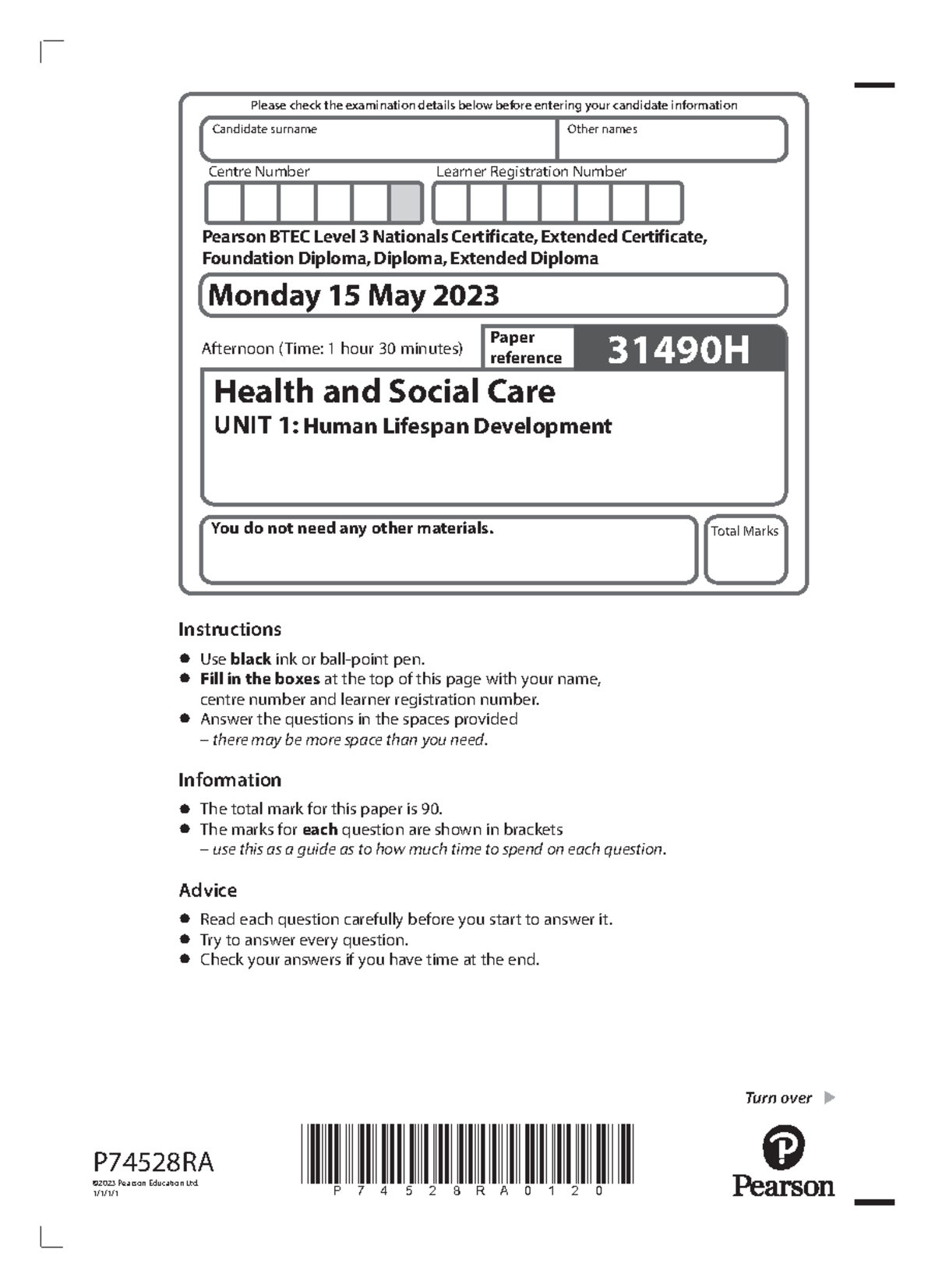 June 2023 Exam Paper - P74528RA0120 Turn over P74528RA©2023 Pearson ...
