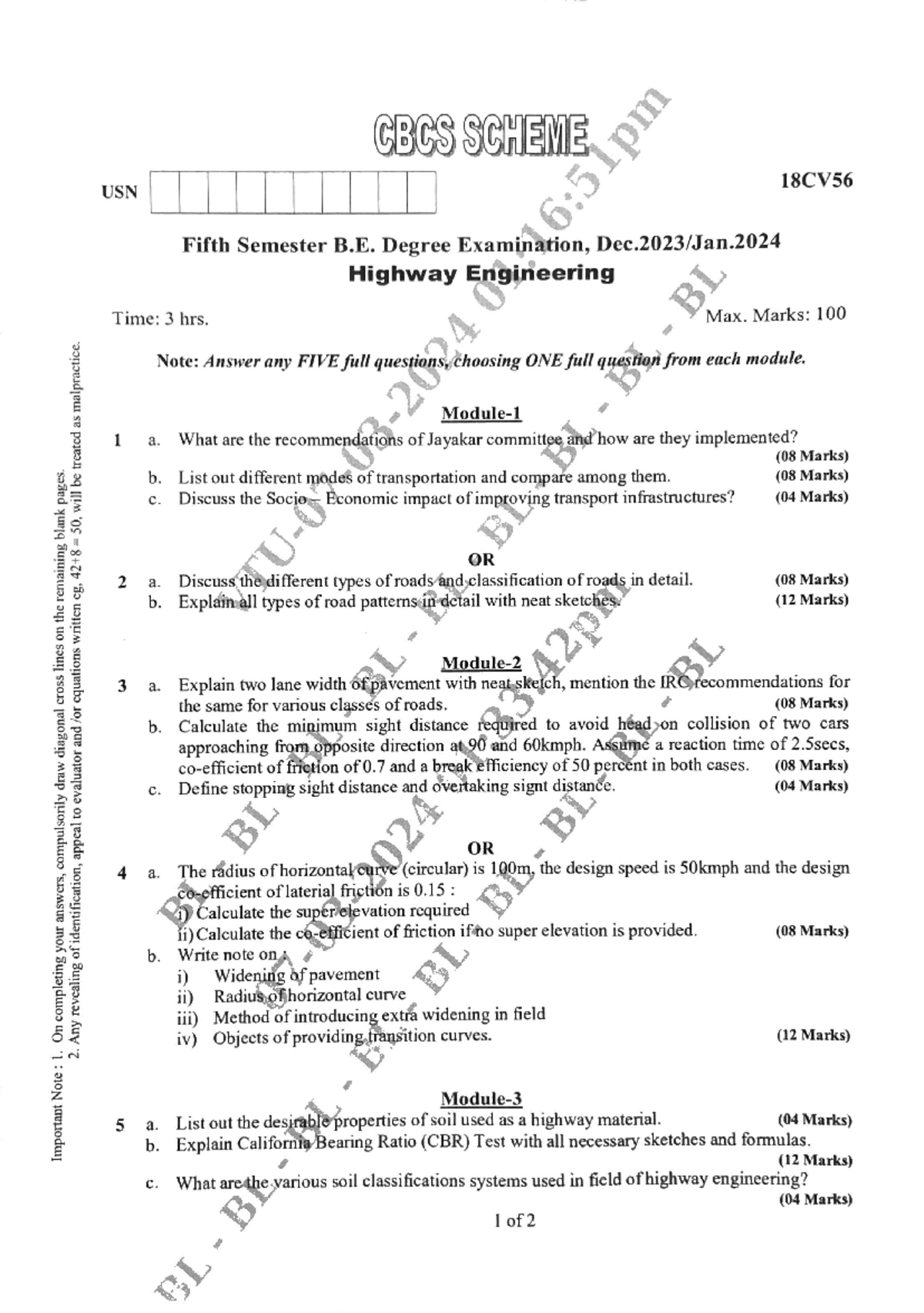 Highway engg - Notes For CoM - CBCS SCHEME 18CV56 USN Fifth Semester B ...