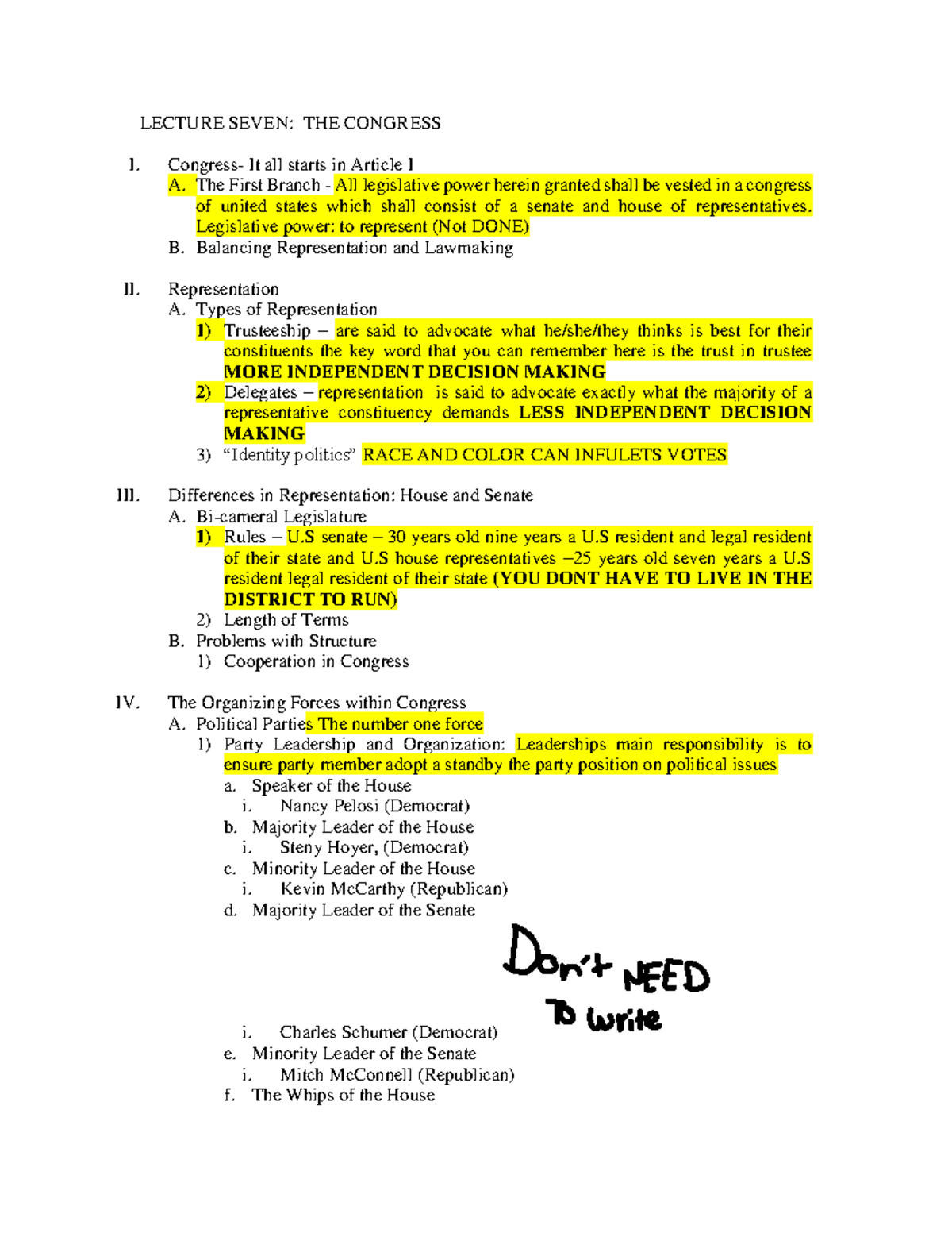 RV Congress (Outline) - Notes from the class - LECTURE SEVEN: THE ...