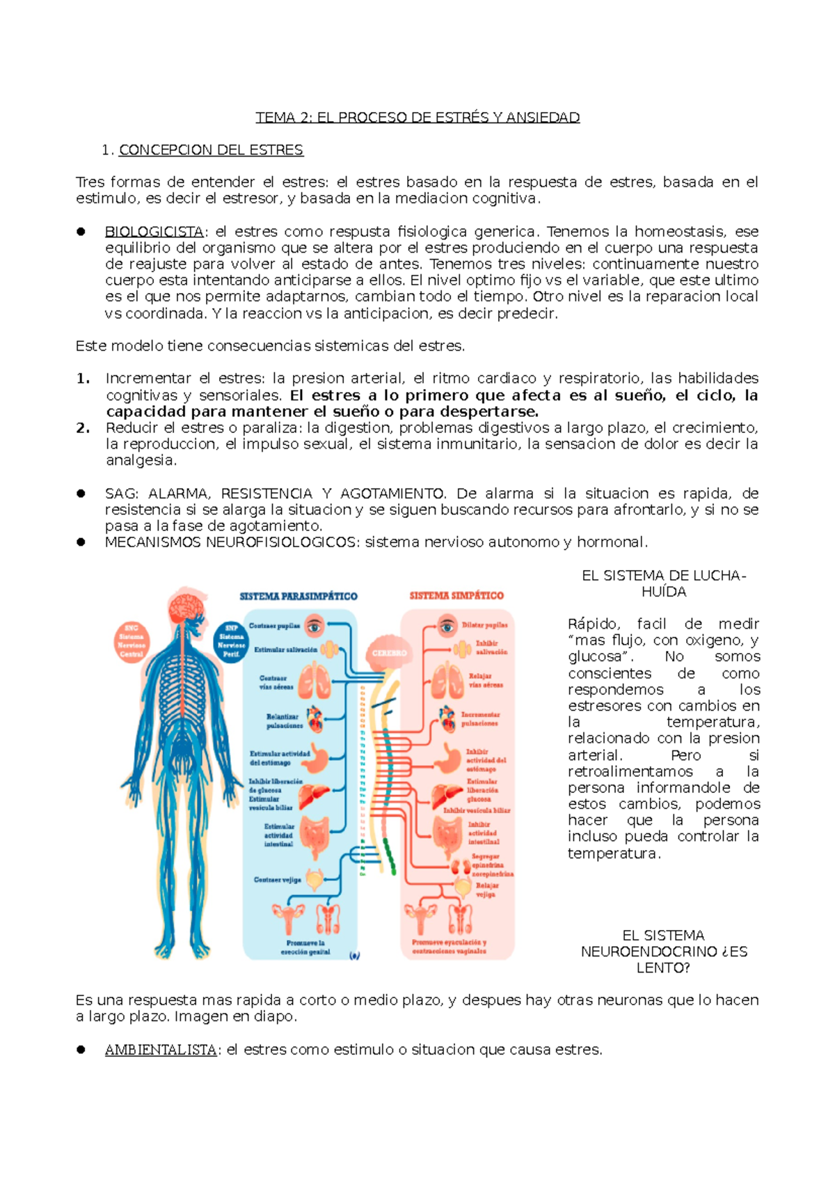 TEMA 2 estres - TEMA 2: EL PROCESO DE ESTRÉS Y ANSIEDAD 1. CONCEPCION ...