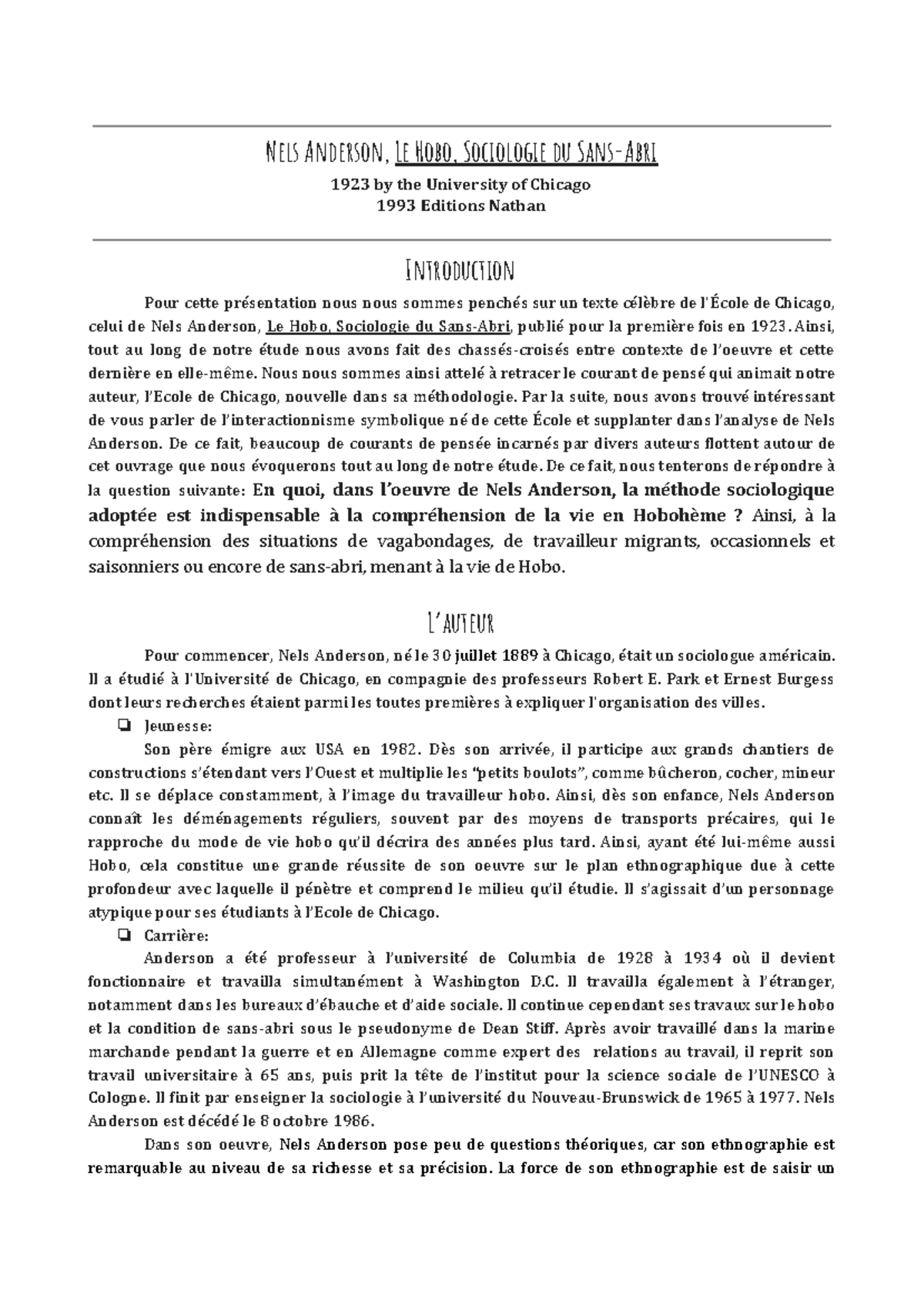 Nels Anderson "Le hobo - Nels Anderson, Le Hobo, Sociologie du Sans ...