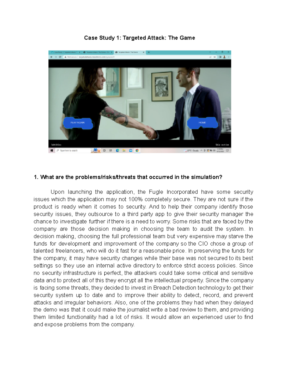 Case Study Targeted Attack Game - Case Study 1: Targeted Attack: The ...